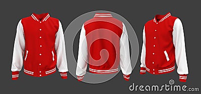 Varsity Jacket Mockup In Front, Side And Back Views Royalty-Free ...