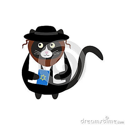 Cute Black Cat Rabbi In A Black Suit And A Black Hat With A Book In His ...