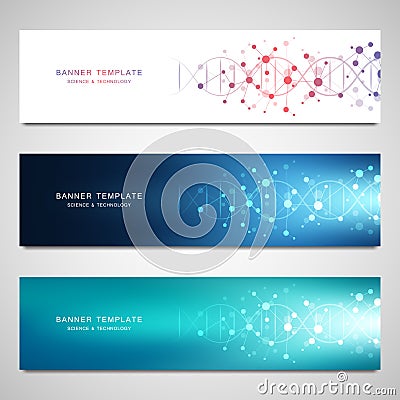 Vector Banners And Headers For Site With DNA Strand And Molecular ...
