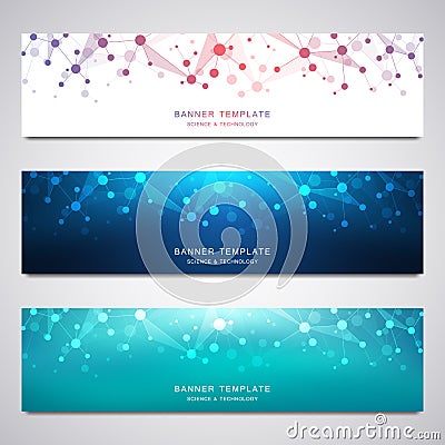 Vector Banners And Headers For Site With Molecules Background And ...