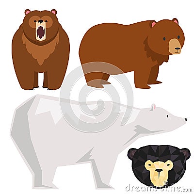 Vector Bears Different Style Funny Happy Animals Cartoon Predator Cute ...