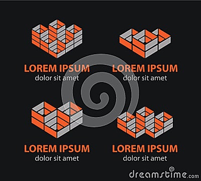 Vector Building Blocks Logo Set, Abstract Geometric Logos, Structure ...