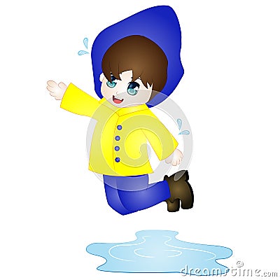 Vector Cartoon Boy Jumping In Puddle | CartoonDealer.com #126766497