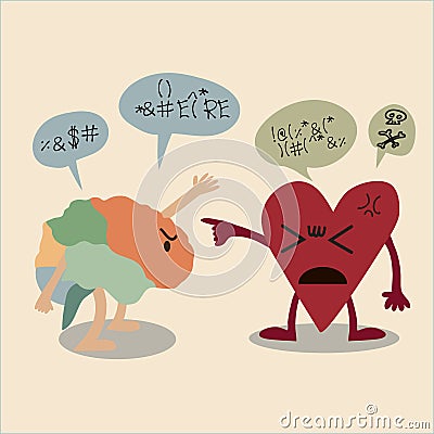 Vector Cartoon Of Conflict Between Brain And Heart Stock Image - Image ...