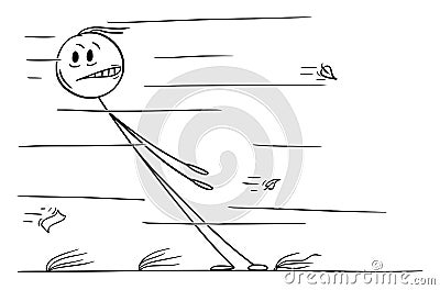 Vector Cartoon Illustration Of Man Facing Strong Wind Blows ...