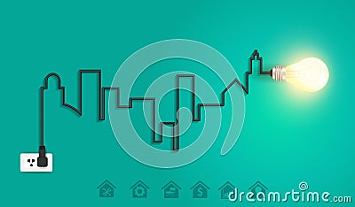 Vector Cityscape With Creative Wire Light Bulb Ide Stock Image - Image ...