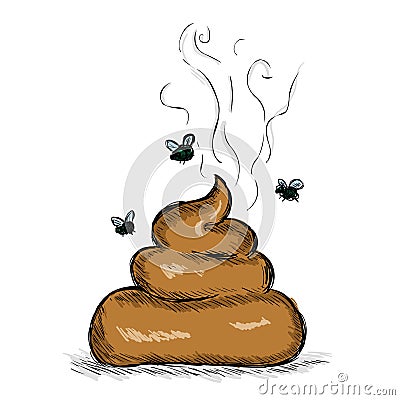 Vector Color Sketch Illustration - Pile Of Shit With Flies ...