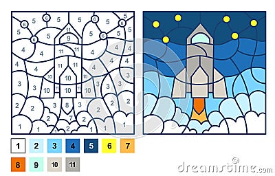 Vector Coloring Page, Puzzle Game, Color By Number Rocket, Shuttle ...