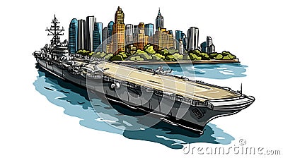 Vector Comic Hand-drawn Illustration Of Intrepid Museum. Intrepid ...