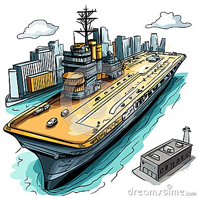 Vector Comic Hand-drawn Illustration Of Intrepid Museum. Intrepid ...