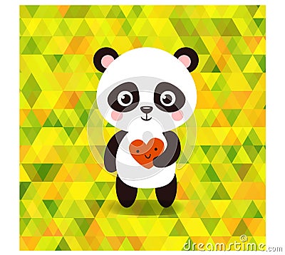 Vector Cute Little Panda On Triangles Background. Stock Illustration ...