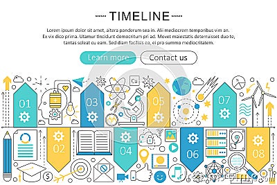 Vector Elegant Thin Flat Line Timeline Concept. Website Header Banner Timeline Elements Layout ...