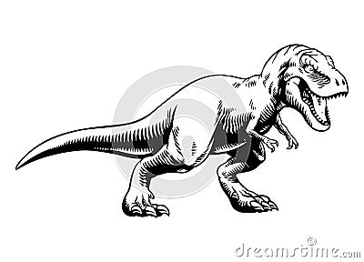 Ferocious T-Rex Hand Drawn Illustration In Black And White ...