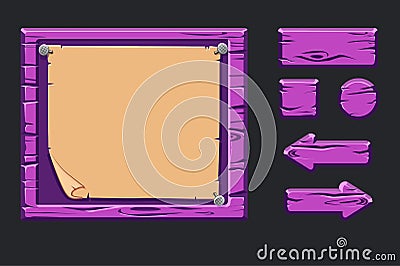 Vector Game Ui Kit. Template Violet Wooden Menu Of Graphical User ...