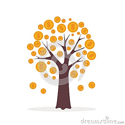 Vector Of A Golden Tree With Coins | CartoonDealer.com #221629156