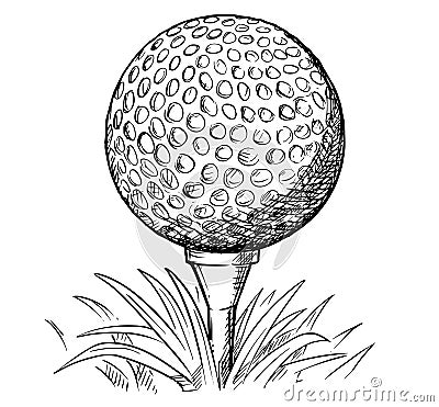 Vector Hand Drawing Of Golf Ball On Tee | CartoonDealer.com #106207424