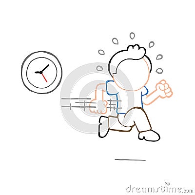 Vector Hand-drawn Cartoon Of Man Running Late With Clock ...