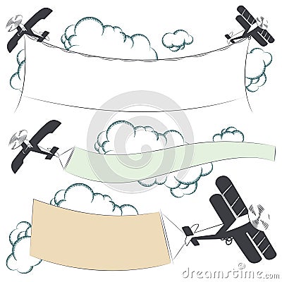 Vector Illustration. Biplane Aircraft Pulling Advertisement Banner ...