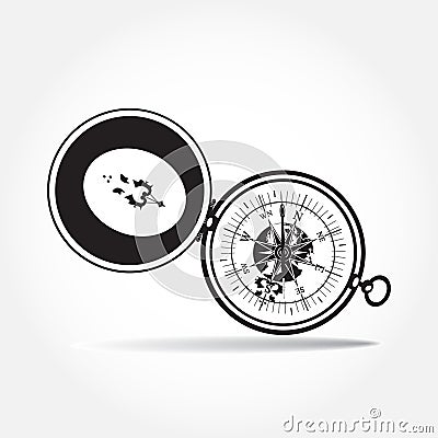 Vector Illustration Of Black And White Magnetic Portable Compass In ...