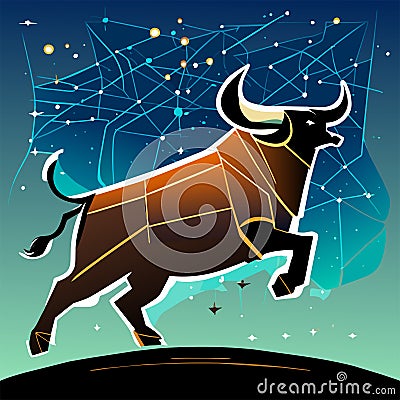 Vector Illustration Of A Bull On A Cosmic Background With Space And ...