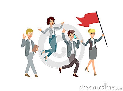 Vector Illustration With Cartoon Characters. Team Building. Leadership ...