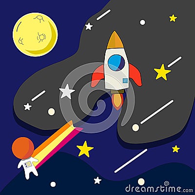 Vector Illustration Cartoon Of Space. Space Flat Vector Background With ...