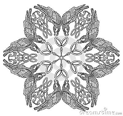 Vector Illustration Of Celtic Viking Symbol Ravens Mandala Black And ...