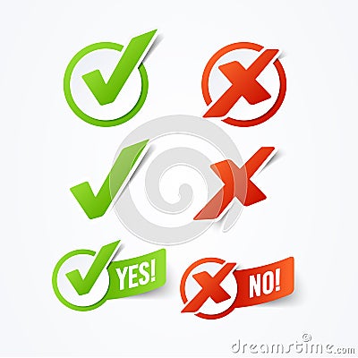 Vector Illustration Yes Or No Check Mark Stickers Labels ...