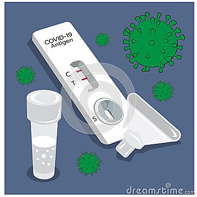 Vector Illustration Of COVID-19, Antigen Test Kit ATK With Results On ...
