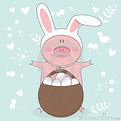 Vector Illustration Of Easter Pig With Bunny Ears. Stock Vector - Image ...