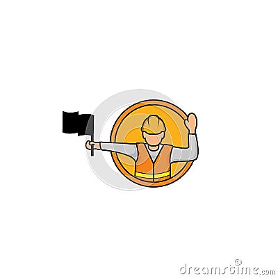 Vector Illustration Of Flagger Man. Flagger Sign, Flagman Ahead Road ...