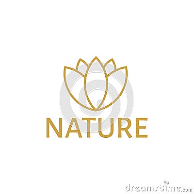 Vector Illustration Flower Mono Line Logo Icon Gold Color ...