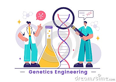 Vector Illustration Of Genetic Engineering And DNA Modifications With ...