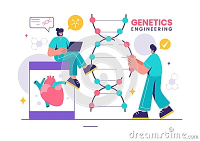 Vector Illustration Of Genetic Engineering And DNA Modifications With ...