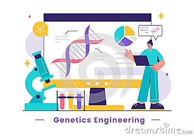 Vector Illustration Of Genetic Engineering And DNA Modifications With ...