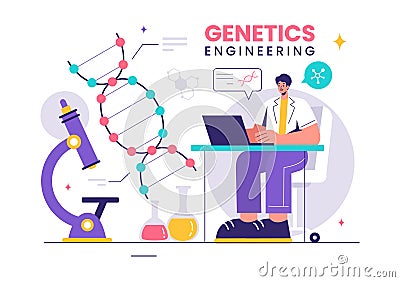 Vector Illustration Of Genetic Engineering And DNA Modifications With ...