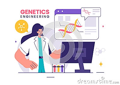 Vector Illustration Of Genetic Engineering And DNA Modifications With ...