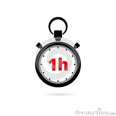Vector Illustration Of 1h Stopwatch Icon On White Background ...