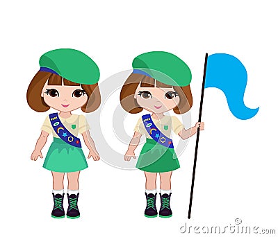 Cheerful Scout Girl Sets The Flag. Vector Illustration | CartoonDealer ...