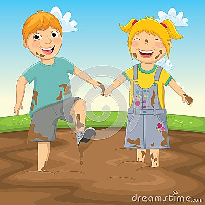 Vector Illustration Of Kids Playing In Mud | CartoonDealer.com #44559336