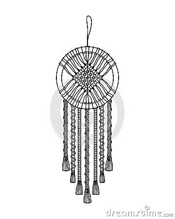 Vector Illustration Of Macrame Mural In Boho Style. Line Art ...