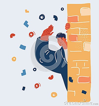 Vector Illustration Of Man Hides Behind The Wall | CartoonDealer.com ...