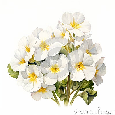 White Prosperity Primrose Watercolor Painting On White Background Hd ...