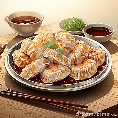 Vector Illustration Of Plate Of Momos Royalty-Free Cartoon ...