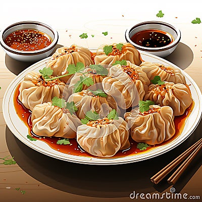 Vector Illustration Of Plate Of Momos | CartoonDealer.com #288781293