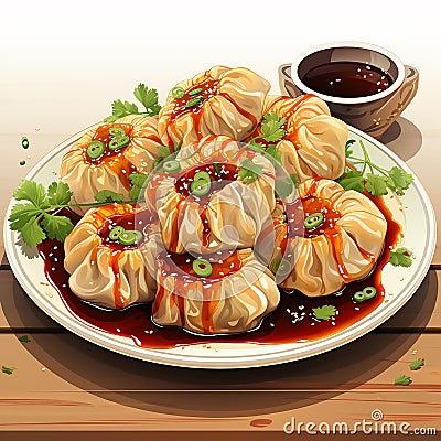 Vector Illustration Of Plate Of Momos Royalty-Free Cartoon ...