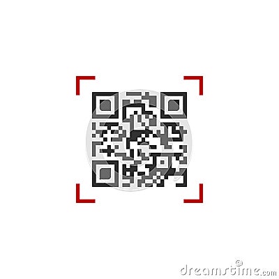 Vector Illustration Of QR Code In Red Scanning Frame. Vector ...