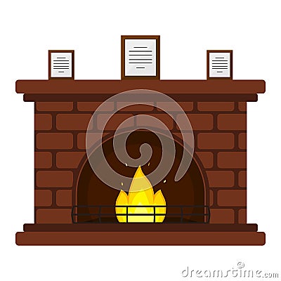 Red Brick Fireplace Cartoon Vector | CartoonDealer.com #106144553
