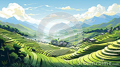 Vector Illustration Of Rice Terraces Royalty-Free Cartoon ...