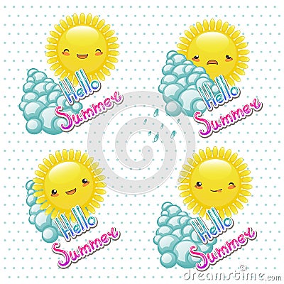Vector Illustration Set Of Funny Cartoon Sun With | CartoonDealer.com ...